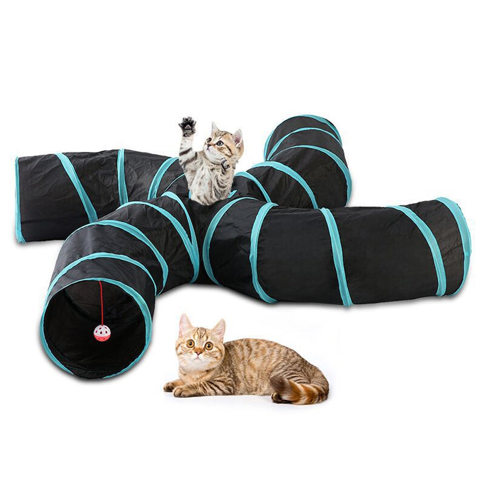 Pet Cat Kitten Puppy 4-Way Tunnel Play Toy Foldable Funny Exercise Tun ...