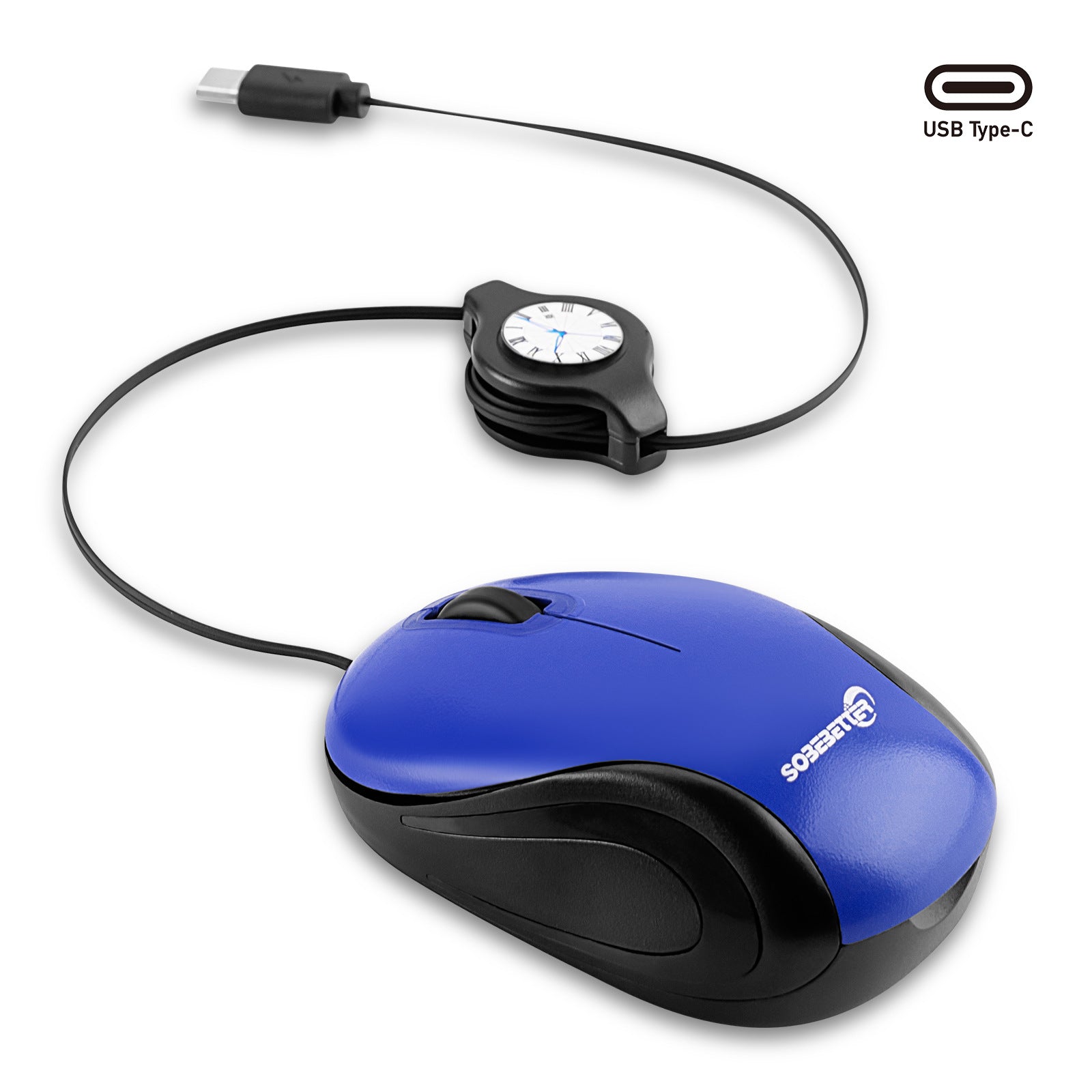Blue and Black Portable Mini USB-C Mouse with Retractable Cable - Sile ...
